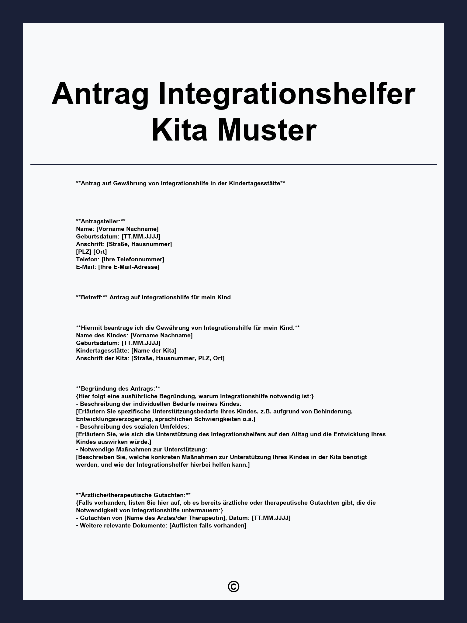 Antrag Integrationshelfer Kita Muster
